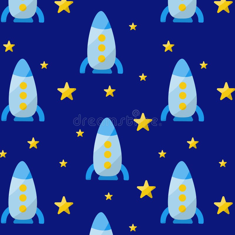 Blue Rockets are Flying Children S Pattern Night Cosmos Stars Stock Vector - Illustration of ...