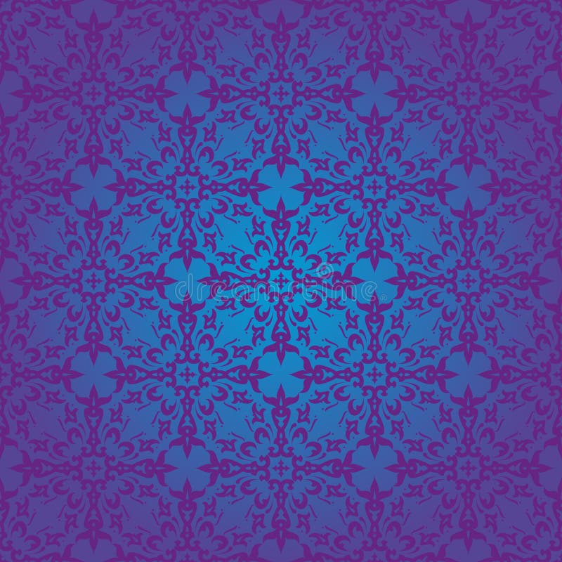 Blue Rococo Seamless Pattern Stock Illustration - Illustration of ...