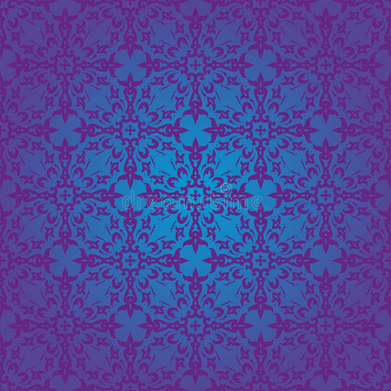 Blue Rococo Seamless Pattern Stock Illustration - Illustration of ...