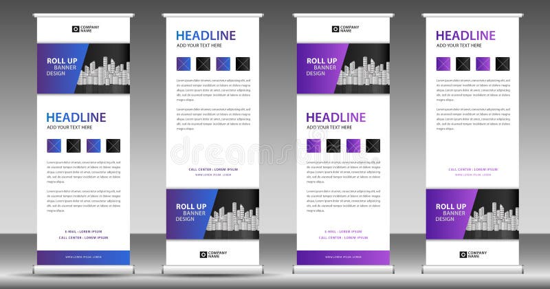 Blue Roll Up Banner Template, Stand Design, Pull Up, Display ...