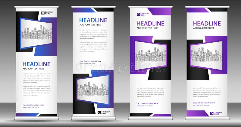 Blue Roll Up Banner Template, Stand Design, Pull Up, Display ...