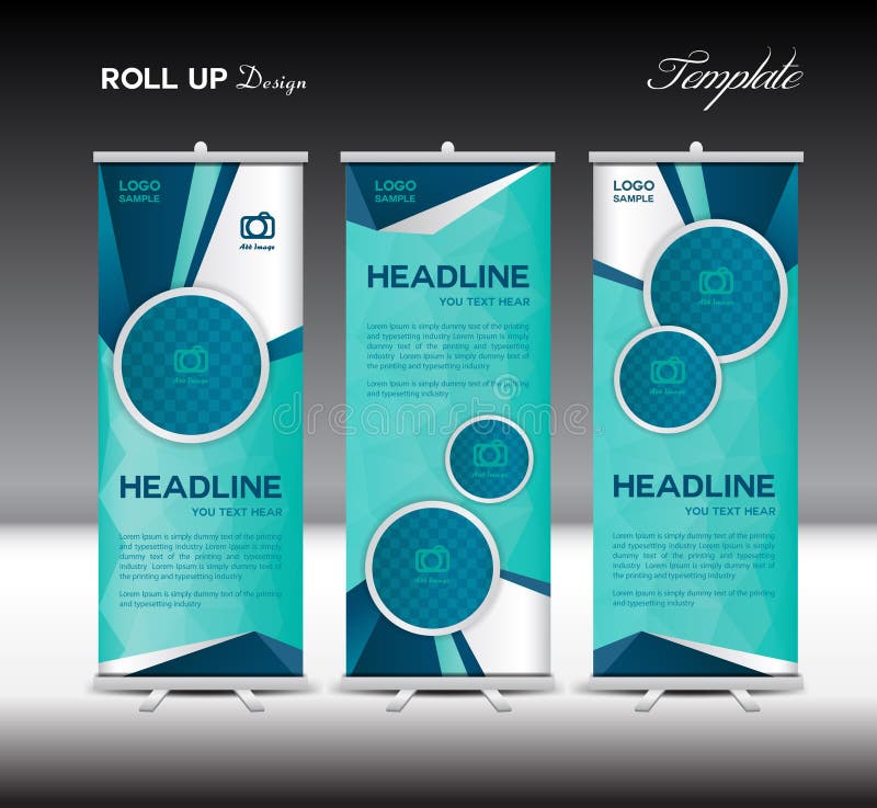 Blue Roll Up Banner Template Vector Illustration Polygon Background ...