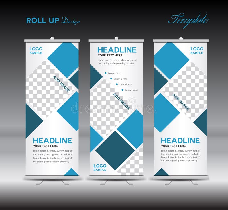 Blue Roll Up Banner Template Vector Illustration Polygon Background ...