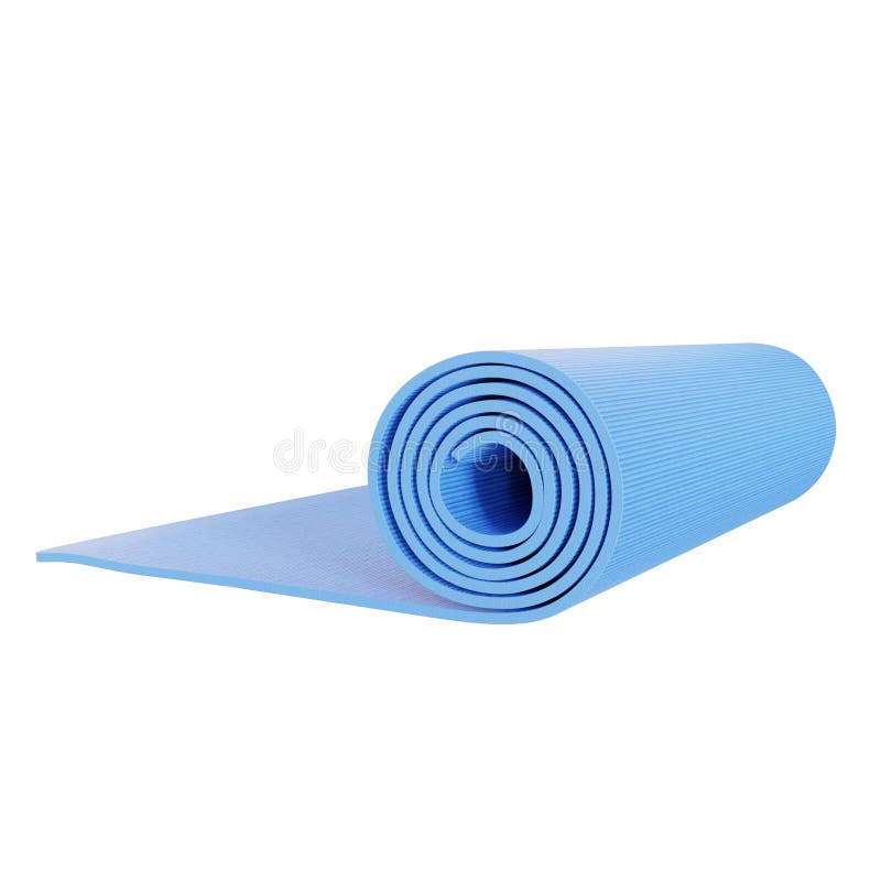 Blue Rolled Yoga Mat Isolated on White Background. Realistic 3D Render ...