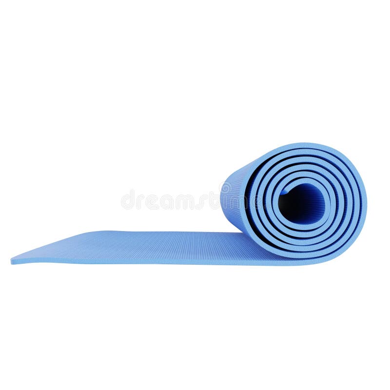 Blue Rolled Yoga Mat Isolated on White Background. Realistic 3D Render ...