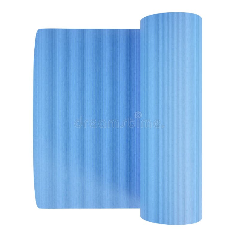 Blue Rolled Yoga Mat Isolated on White Background. Realistic 3D Render ...