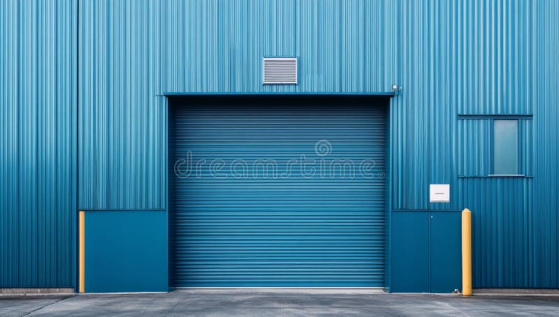 Blue Roller Shutter Door on a Commercial Building. Generative AI. Stock ...