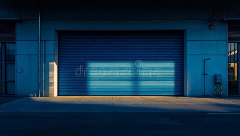 Blue Roller Shutter Door on a Commercial Building. Generative AI. Stock ...