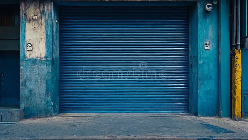 Blue Roller Shutter Door on a Commercial Building. Generative AI. Stock ...