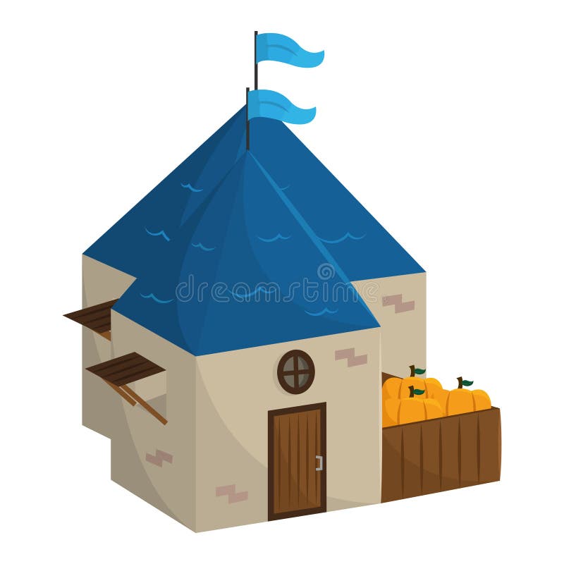 Blue Roof House with Pumpkins. Vector Stock Illustration - Illustration ...