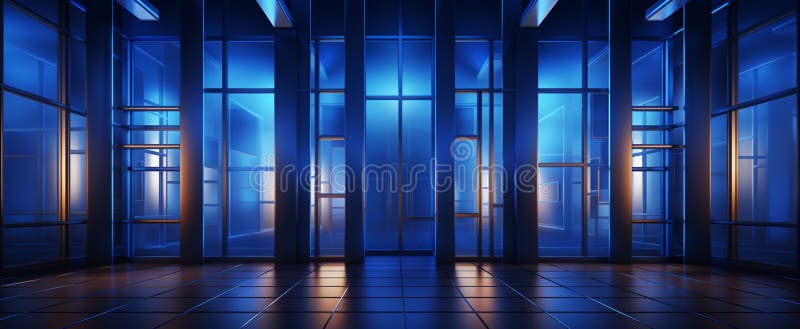 Blue Room Interior View, DarkBlue Studio Abstract Background. 3d ...