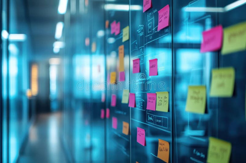 A Blue Room with a Lot of Sticky Notes on the Wall Stock Image - Image ...