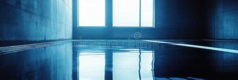 A Blue Room with a Window and a Pool Stock Image - Image of vacation ...