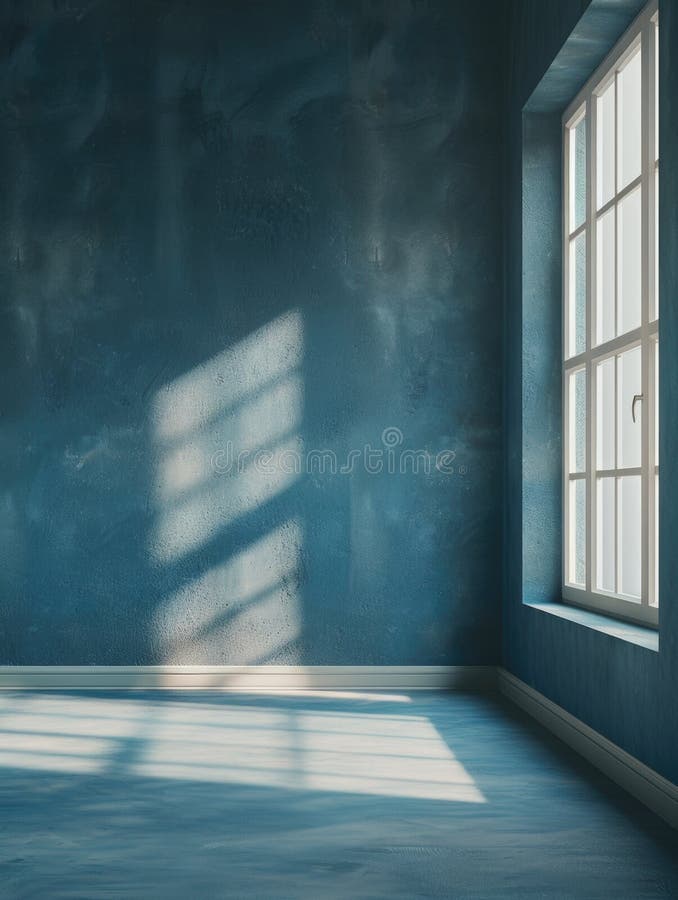 A Blue Room with a Window and a White Door Stock Photo - Image of ...