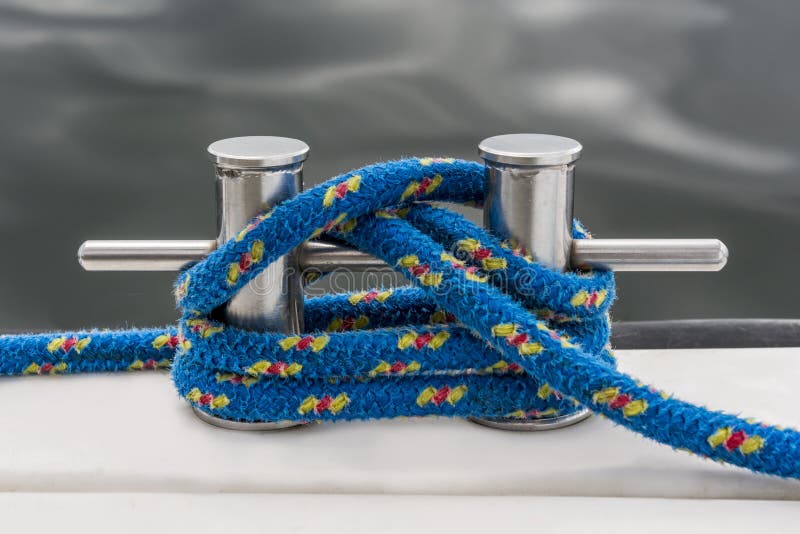 Blue Rope Fasten on Stake of Yacht Stock Image - Image of marine ...