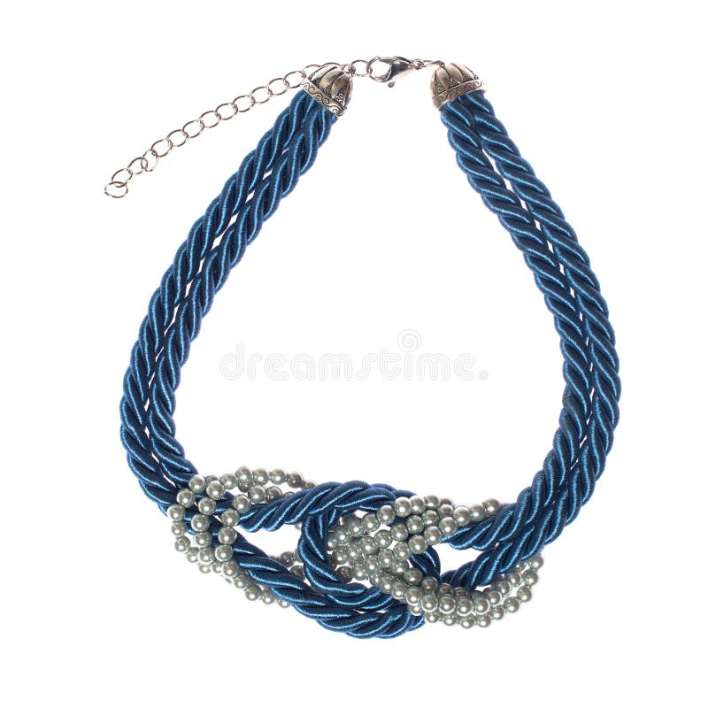 Blue Rope and Gray Pearl Necklace Isolated on White Background Stock ...