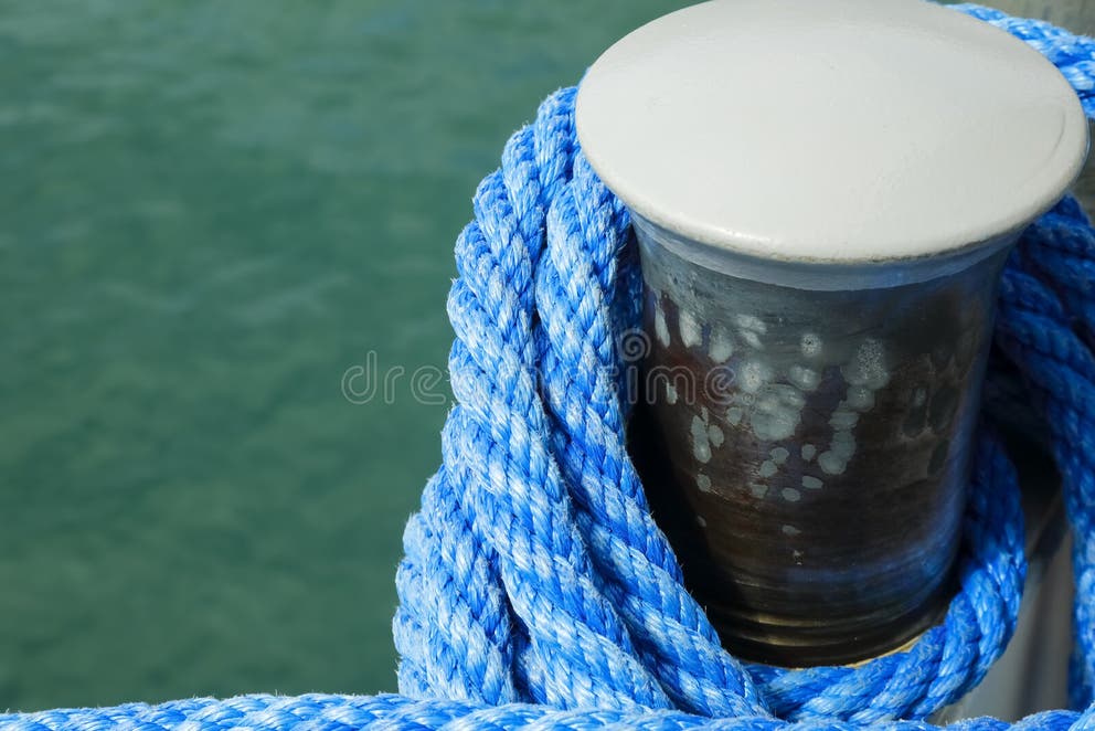 The Blue Rope is on the Mooring Bollard Stock Image - Image of industry ...