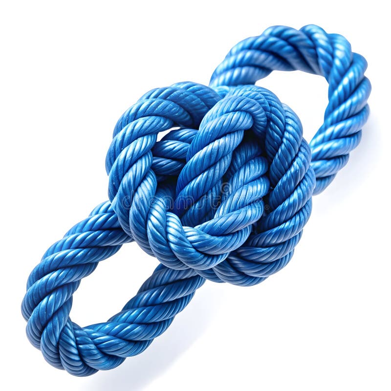 Blue Rope with Tight Knot, Isolated on White Background, Symbolizing ...