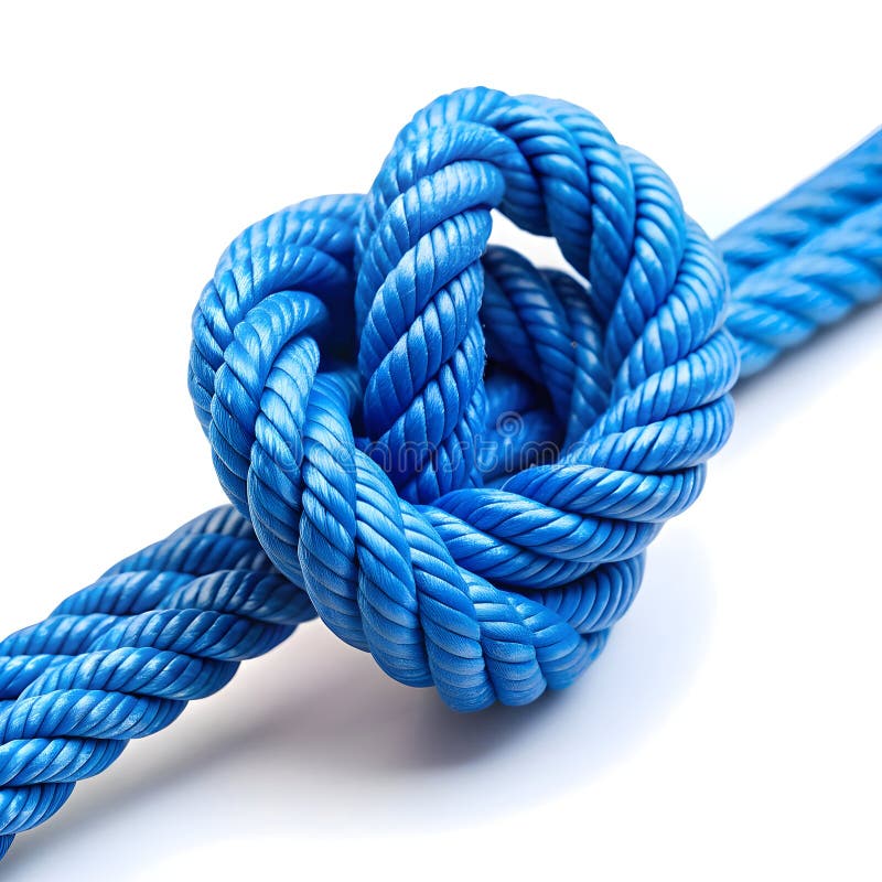 Blue Rope with Tight Knot, Isolated on White Background, Symbolizing ...