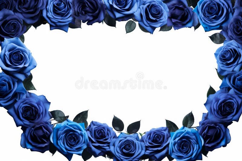 Blue Rose Border with Leaves and White Background with Place for Text ...