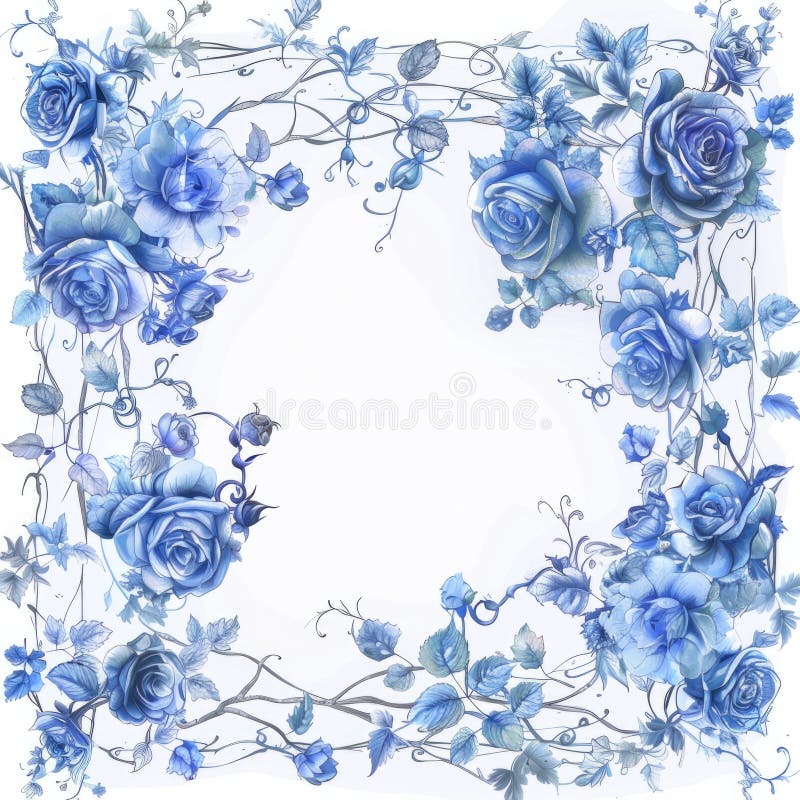 A Blue Rose Border on a White Background Stock Image - Image of ...