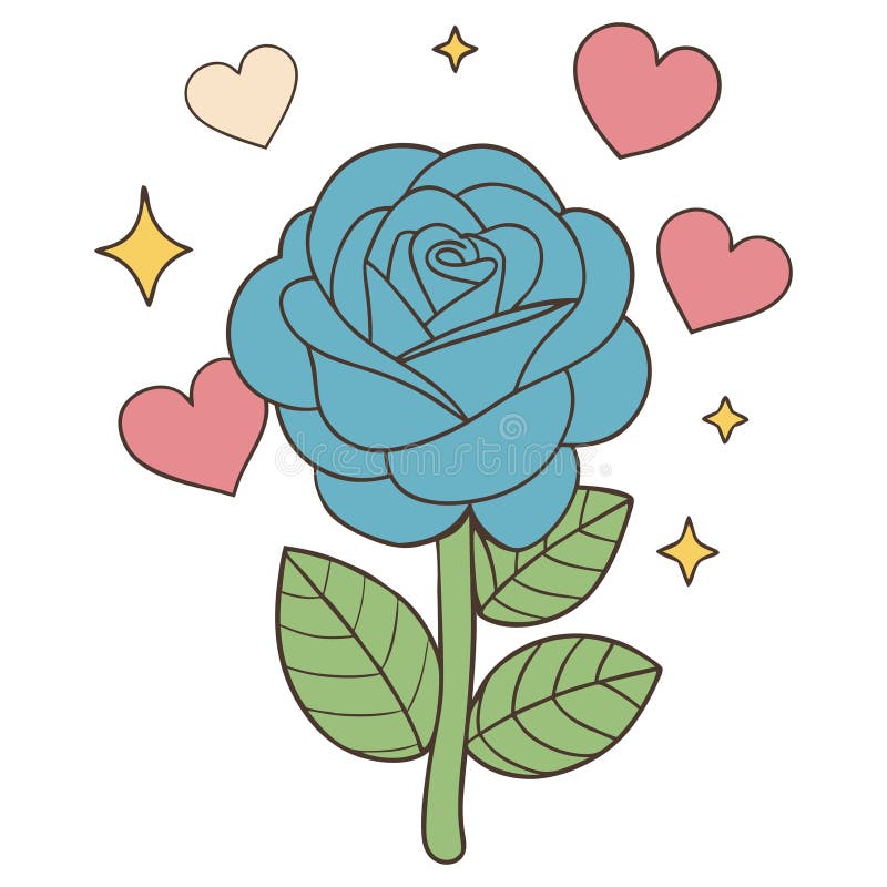 Blue Rose with Hearts and Stars Illustration Stock Illustration ...