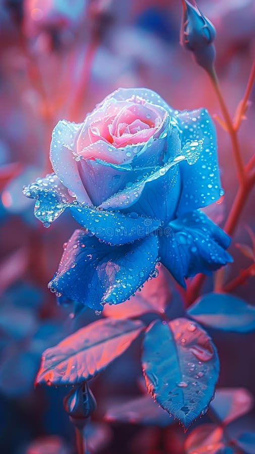 A Blue Rose with Water Droplets on it Stock Photo - Image of rain ...