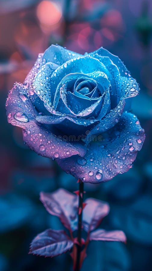A Blue Rose with Water Droplets on it Stock Photo - Image of blue ...