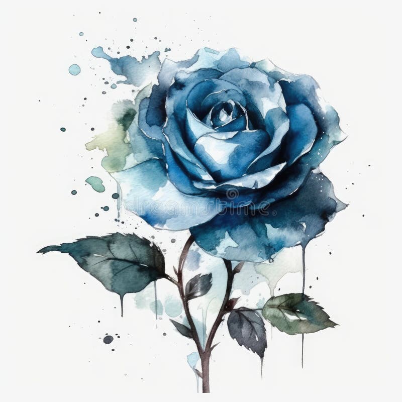 Blue Rose Watercolor on White Background for Invitations and Posters ...