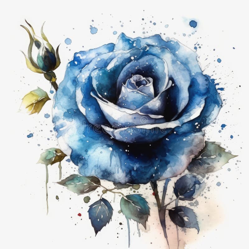 Blue Rose Watercolor on White Background for Invitations and Posters ...