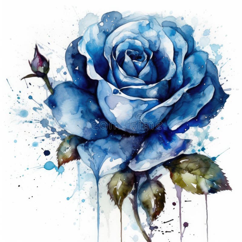 Blue Rose Watercolor on White Background for Invitations and Posters ...