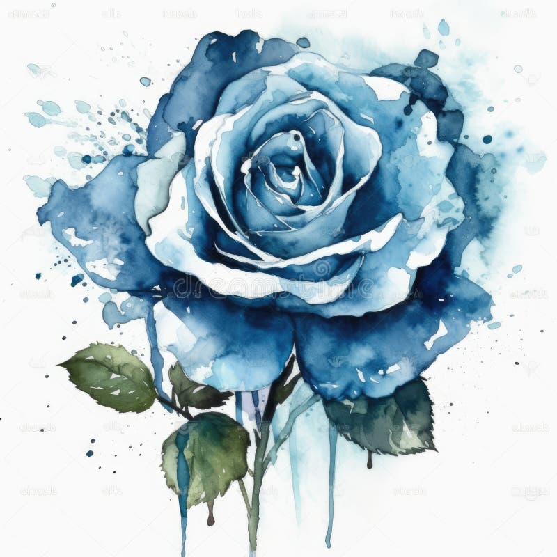 Blue Rose Watercolor on White Background for Invitations and Posters ...