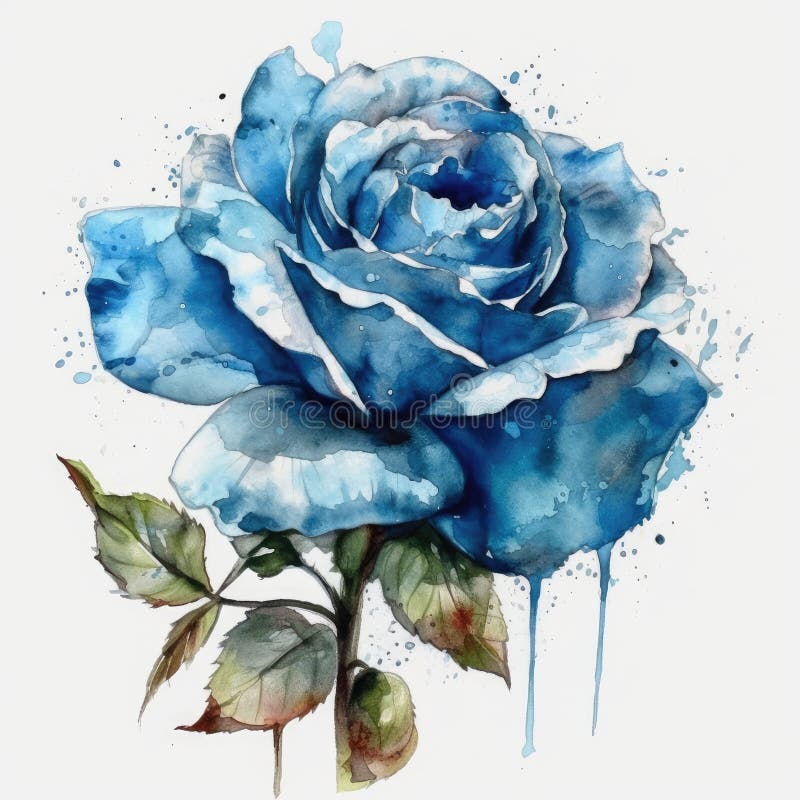 Blue Rose Watercolor on White Background for Invitations and Posters ...