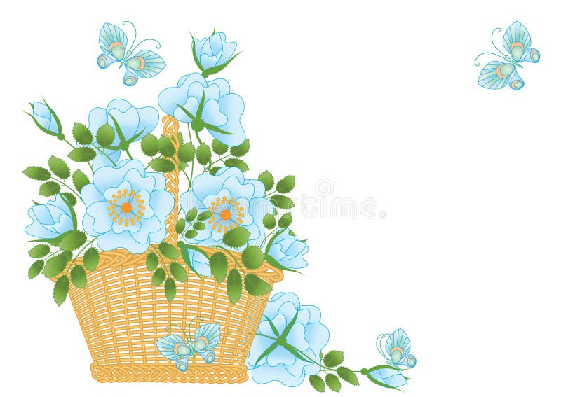 Blue roses in a basket stock vector. Illustration of basket - 36409530