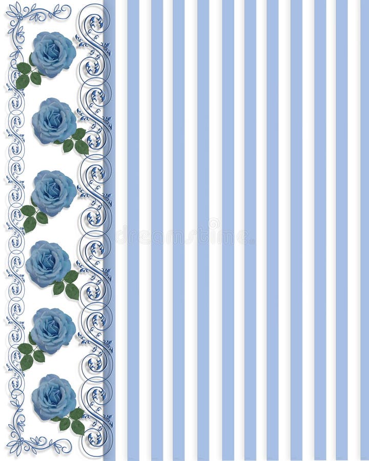 Blue Roses Border with Stripes Stock Illustration - Illustration of ...