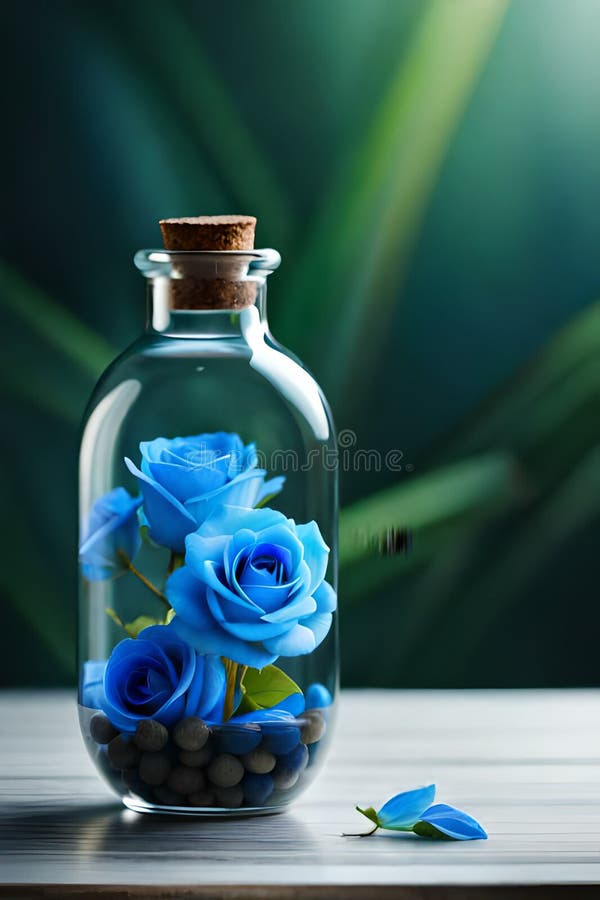 Blue Roses Flowers in the Bottle Stock Illustration - Illustration of ...