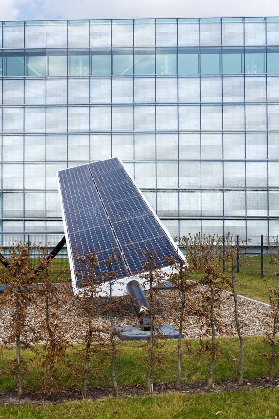 Blue Rotating Solar Panels Tilted Axis Tracker, Future Energy Concept ...