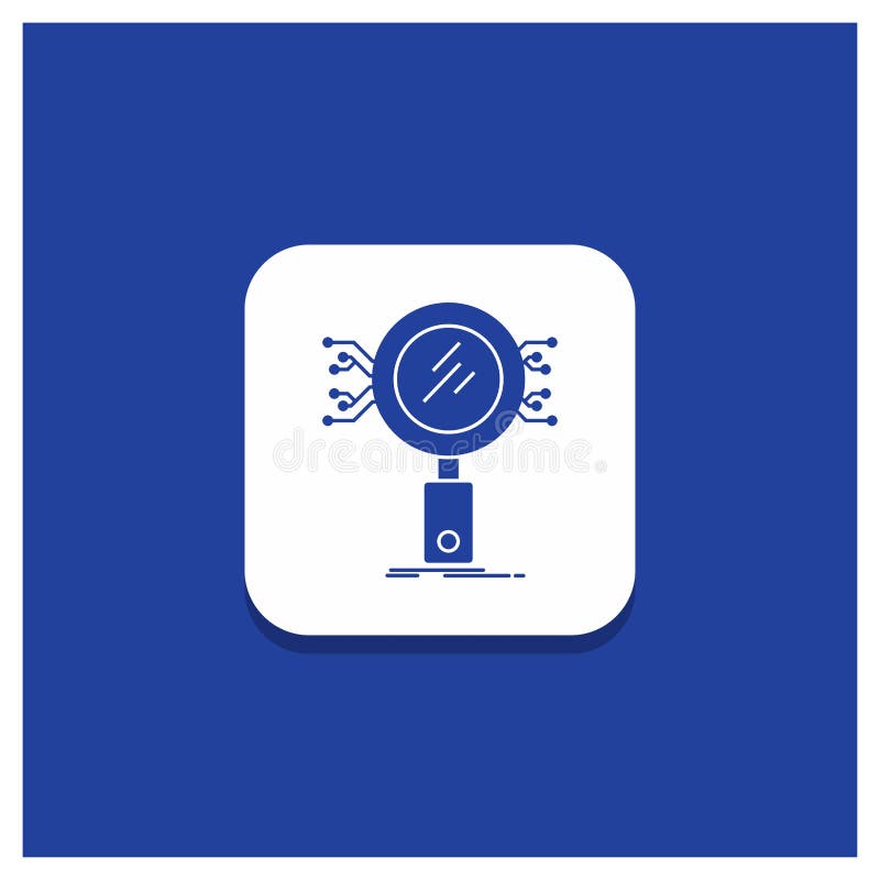 Blue Round Button for Analysis, Search, Information, Research, Security ...