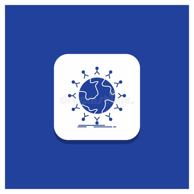 Blue Round Button for Global, Student, Network, Globe, Kids Glyph Icon ...
