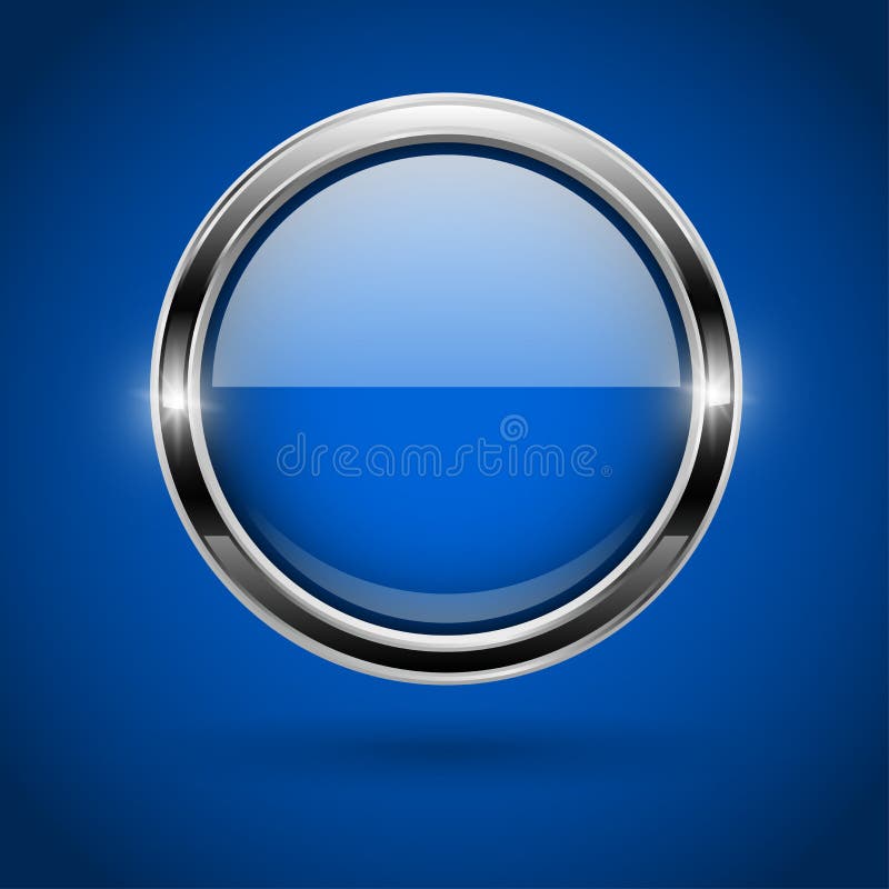 Blue Round Button with Metal Frame. on Blue Background Stock Vector ...