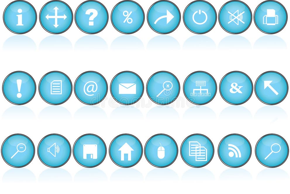 Blue Round Buttons with Icons for Pc Stock Illustration - Illustration ...