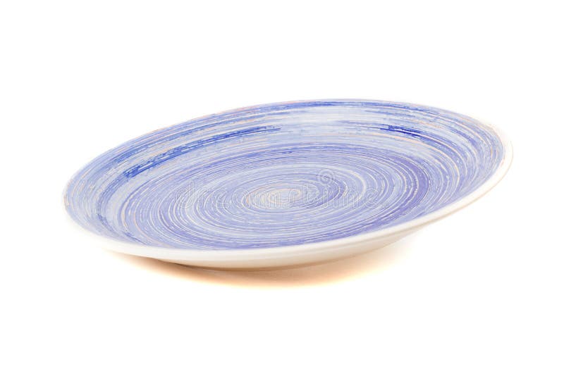 Blue Round Ceramic Plate with Spiral Pattern, Isolated on White Stock ...