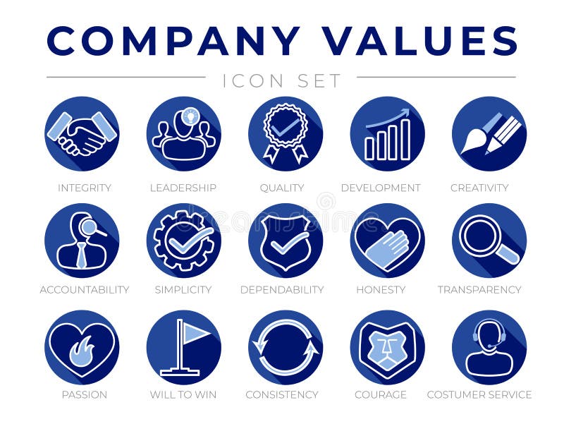 Blue Flat Business Company Values Flat Round Icon Set. Integrity ...