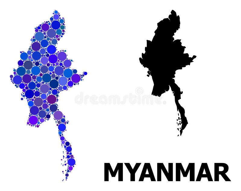 Blue Round Dot Mosaic Map of Myanmar Stock Illustration - Illustration ...
