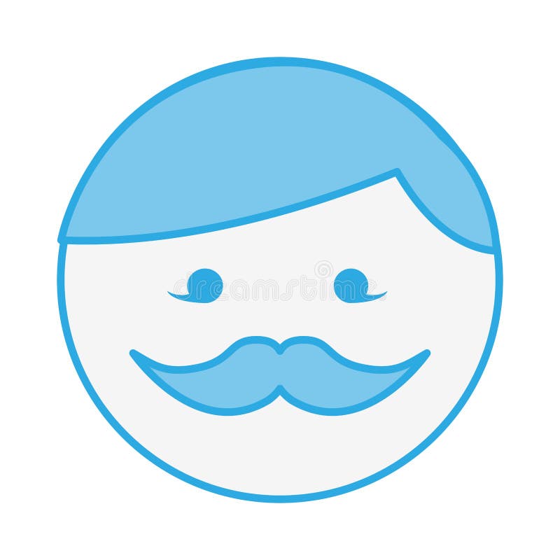 Blue Round Moustache Man Face Cartoon Stock Vector - Illustration of ...