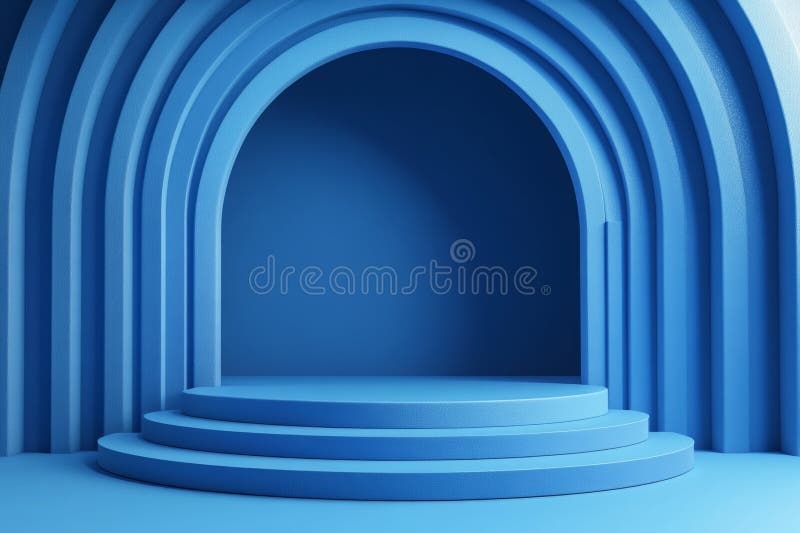 Blue Round Podium Displaying Products Inside Arch Tunnel Stock Image ...