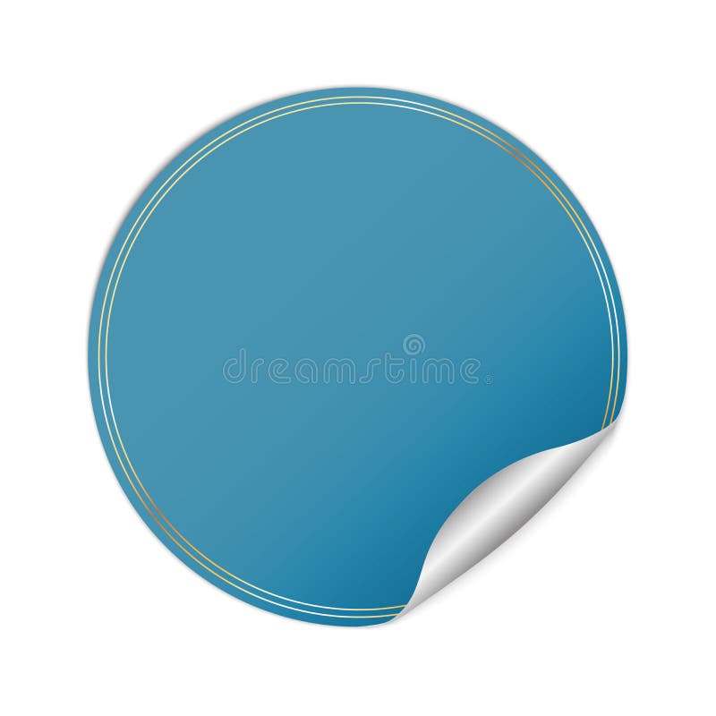 Blue Round Sticker Vector Banner with Gold Frame on White Background ...
