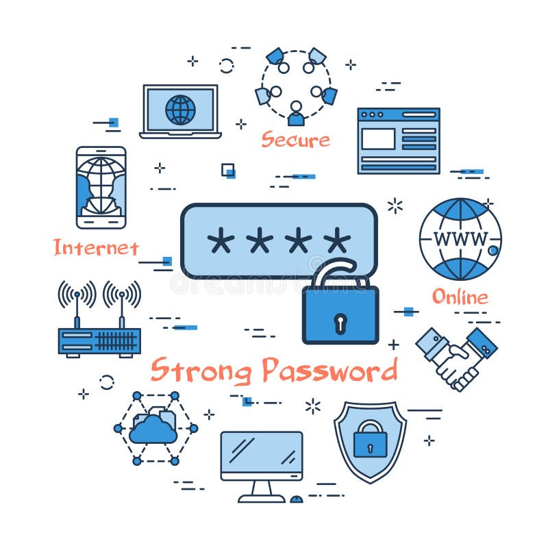 Blue Round Strong Password Concept Stock Vector - Illustration of ...