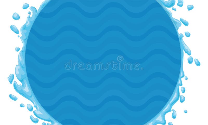 Blue Round Template with Wave Pattern and Water Splashes, Vector ...