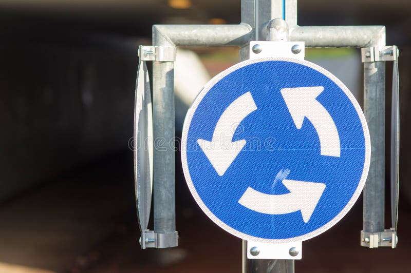 Blue Roundabout Crossroad Road Traffic Sign Isolated on White Stock ...